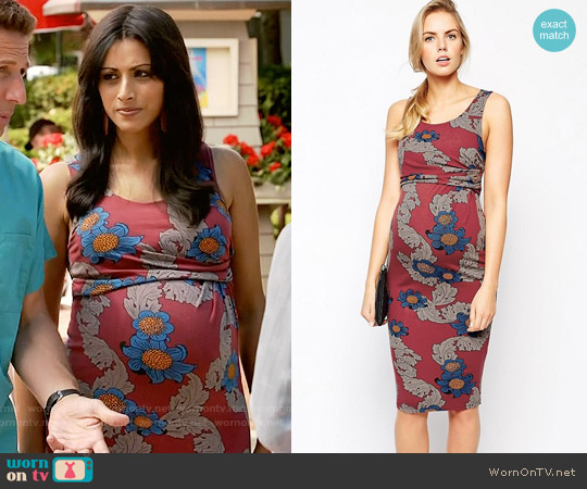 WornOnTV: Divya’s red floral maternity dress on Royal Pains | Reshma ...