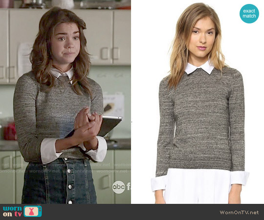 WornOnTV: Callie’s grey collared sweater and denim button front skirt ...