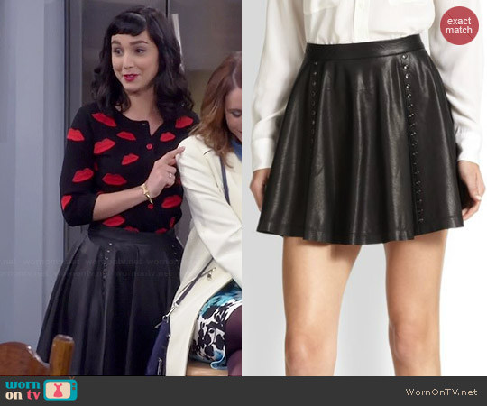 WornOnTV: Mandy’s lips cardigan and leather skirt on Last Man Standing ...