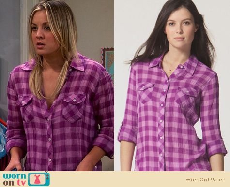 WornOnTV: Penny’s purple gingham check shirt on The Big Bang Theory ...