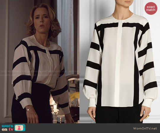 WornOnTV: Elizabeth’s white blouse with black striped sleeves on Madam ...