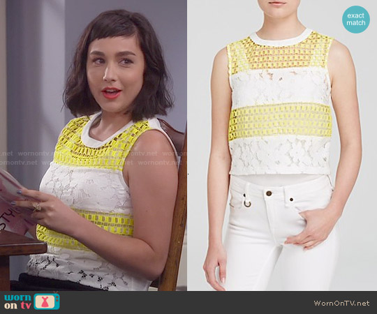 WornOnTV: Mandy’s yellow and white lace top on Last Man Standing ...