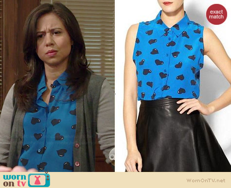 WornOnTV: Chloe’s blue heart print top on Manhattan Love Story | Chloe ...