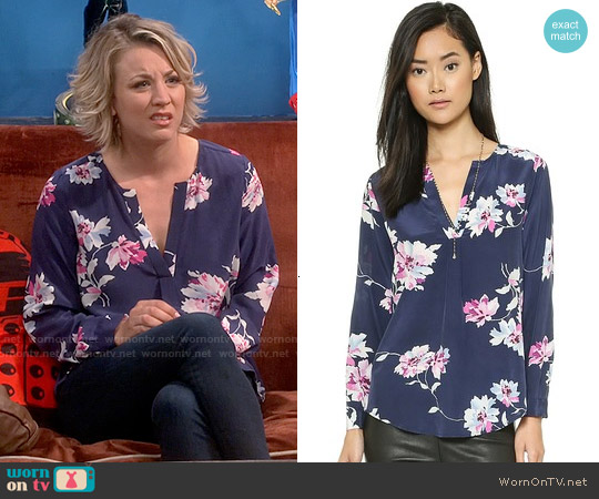 WornOnTV: Penny’s blue floral v-neck blouse on The Big Bang Theory ...