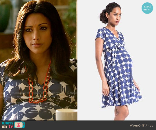 WornOnTV: Divya’s navy polka dot maternity dress on Royal Pains ...