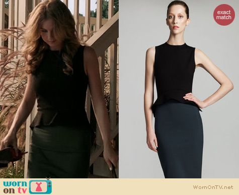 WornOnTV: Emily’s two-tone peplum dress and black circle earrings on ...