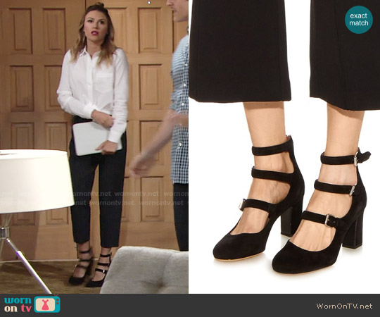 WornOnTV: Chloe’s white tie-front shirt and pinstripe trousers on The ...