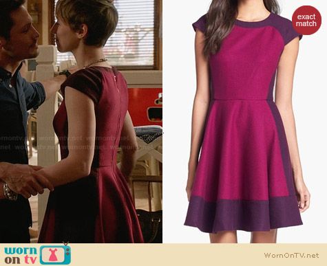 WornOnTV: Margaux’s purple colorblock dress and silver flower necklace ...