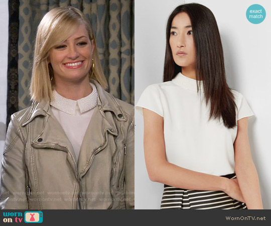 WornOnTV: Caroline’s white beaded collar top and leather jacket on 2 ...